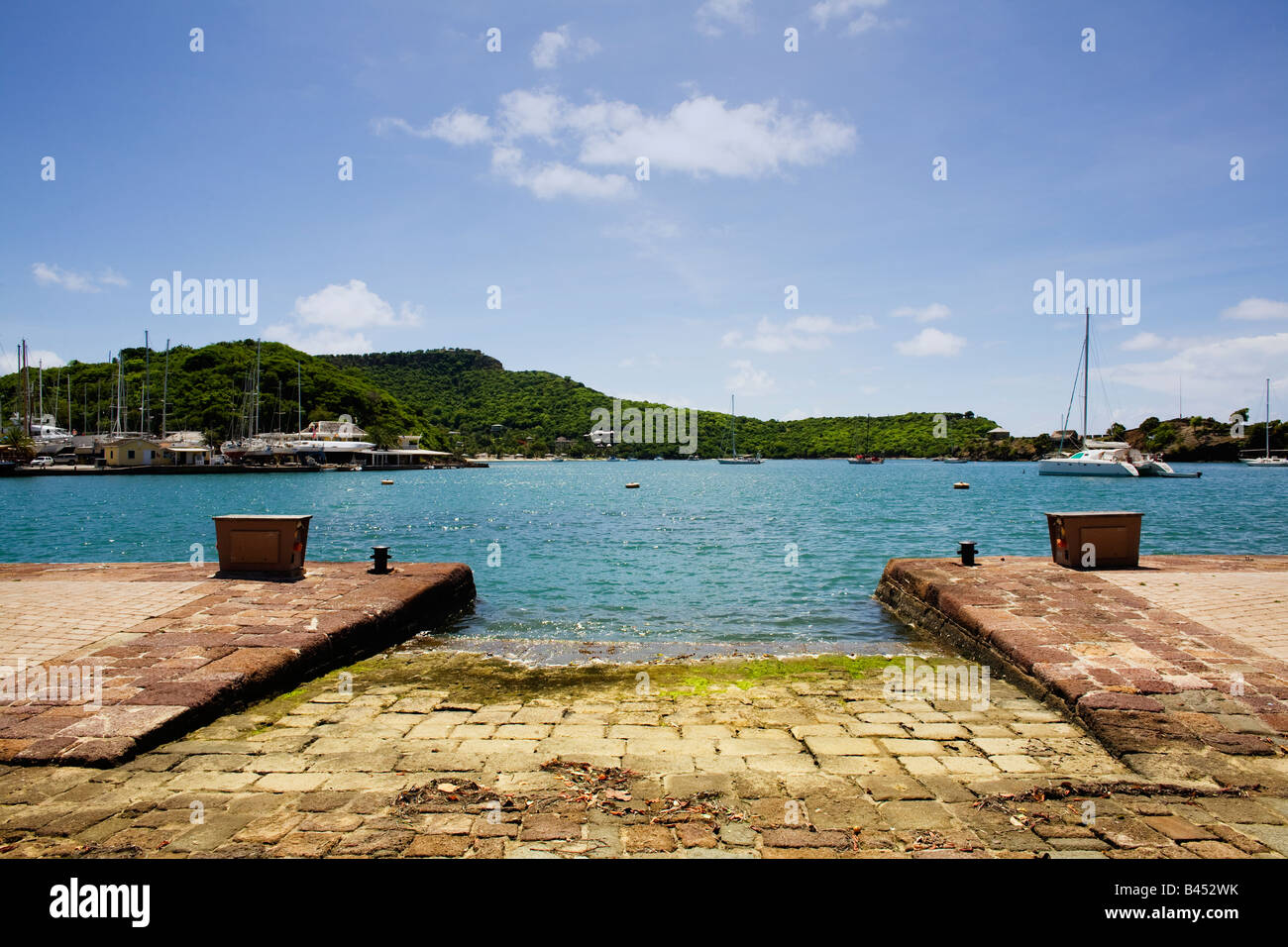 Slip way and yacht mooring sites on the quay side in Nelson's Dockyard ...