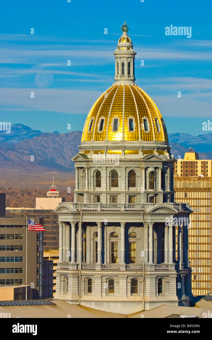 Colorado State Capitol Golden Dome with moon Stock Photo - Alamy