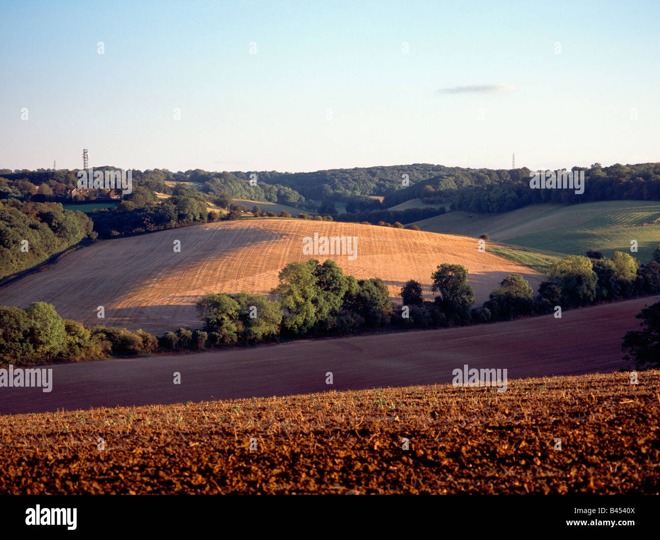 Evening light over the fields of Kent. Biggin Hill, Kent England, UK ...