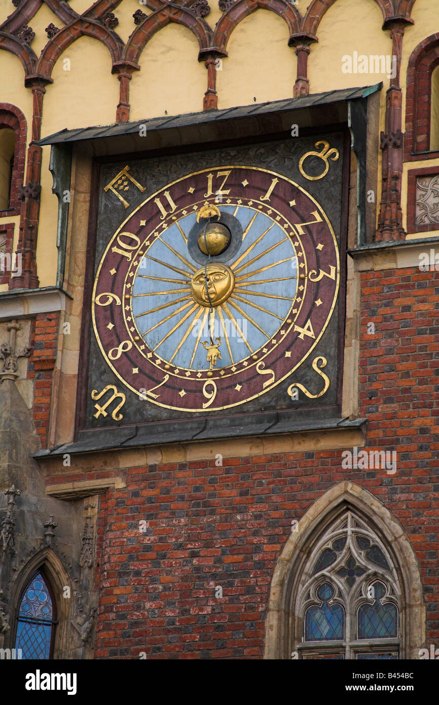 clock detail of town hall building in Wroclaw, Poland Stock Photo - Alamy