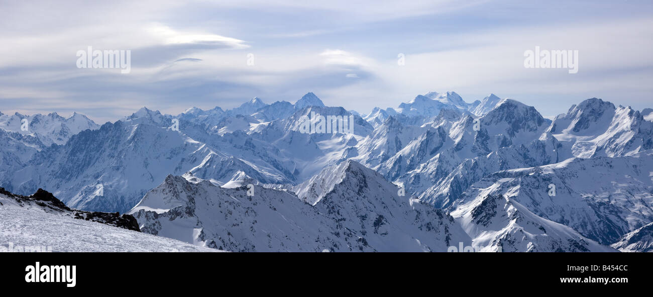 Panoramic view on Greater Caucasus from Mt.Elbrus, Caucasus Mountains ...