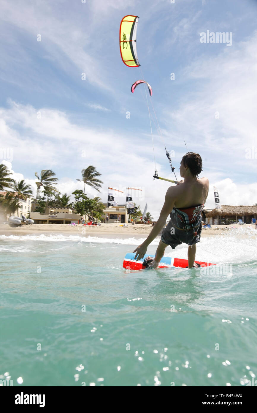kite boarding at kite beach in the Dominican Republic Stock Photo - Alamy