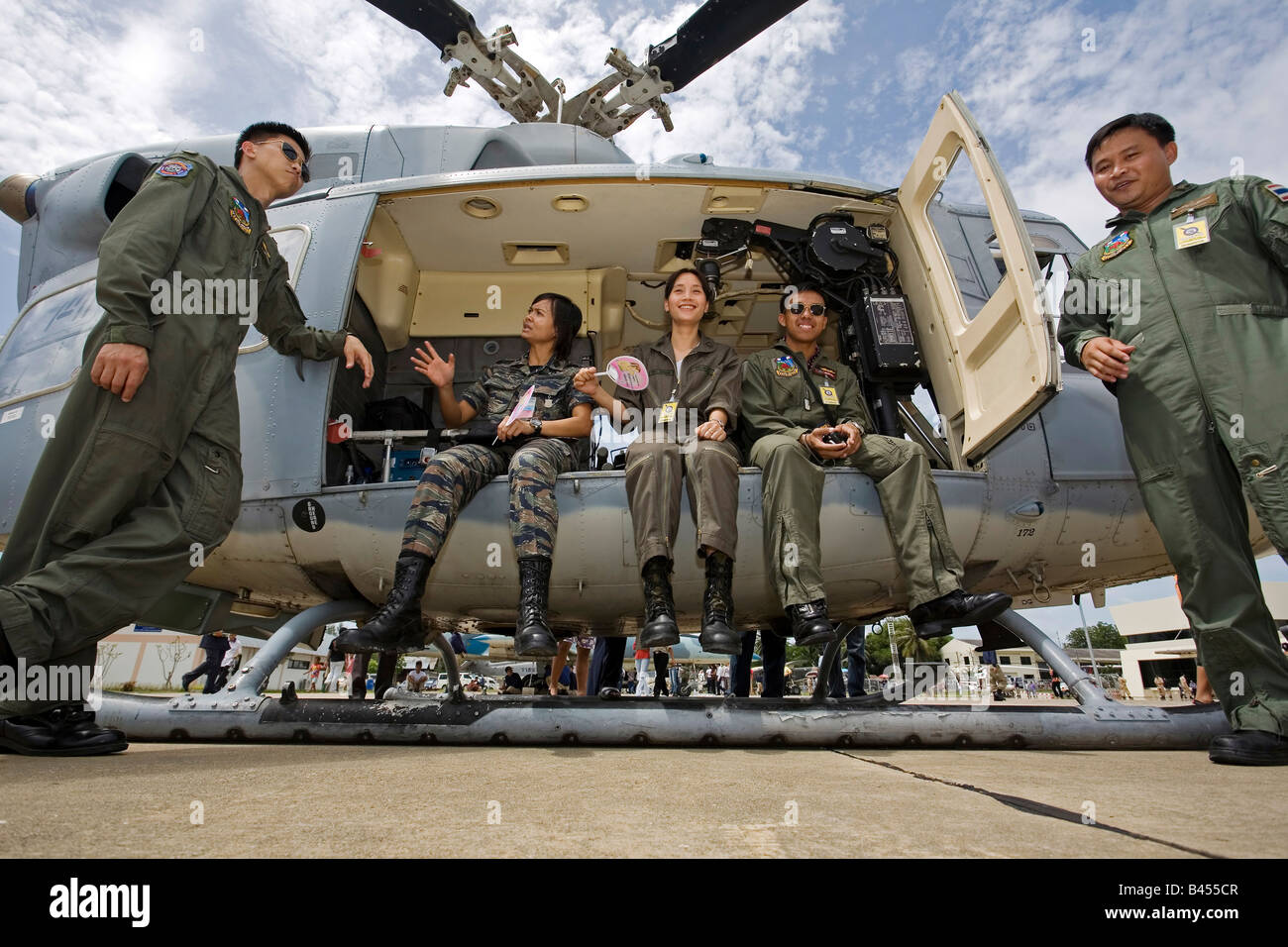 Military helicopter crew with male and female personnel. Thailand Army ...