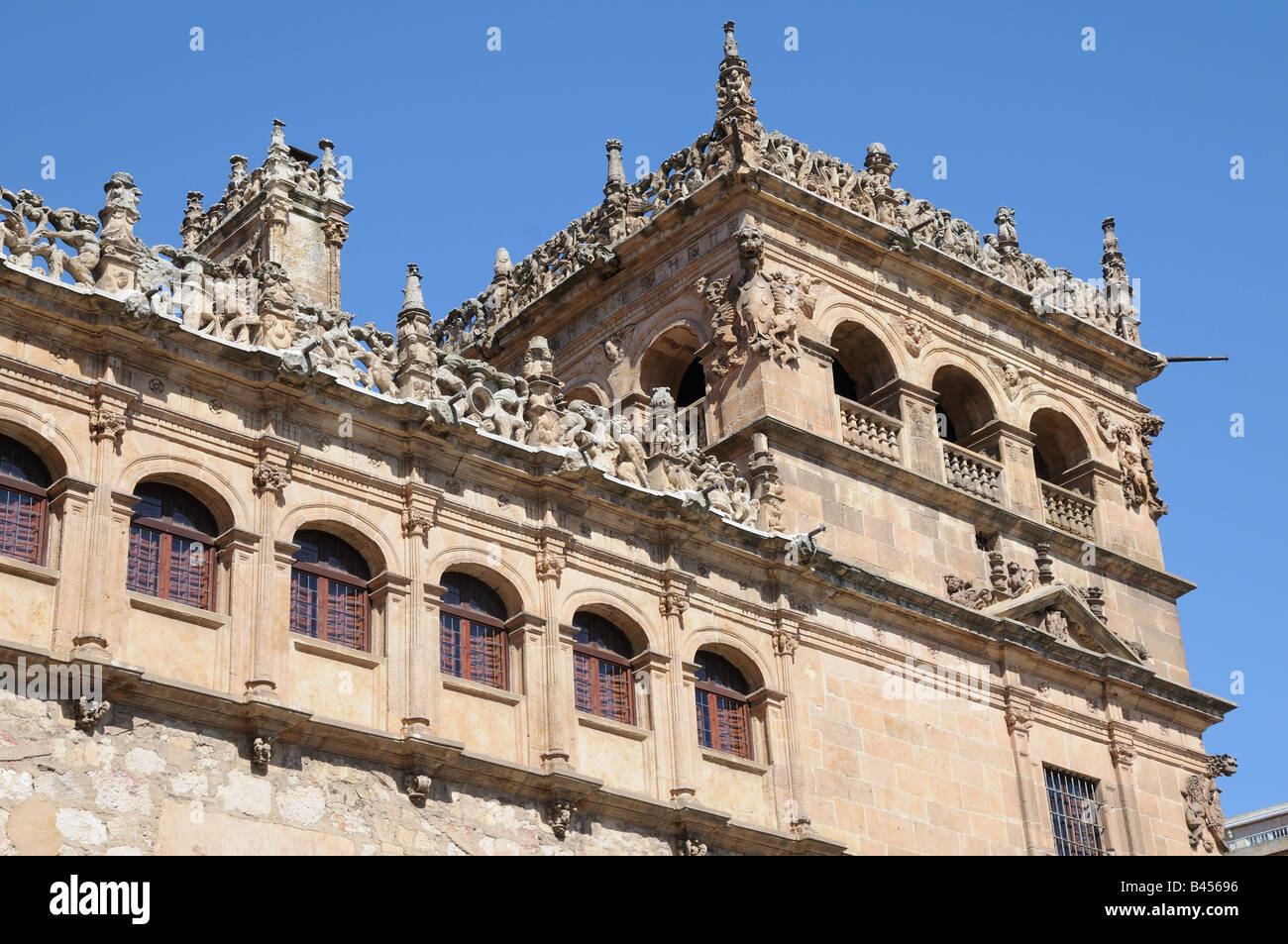 Detail tower upper storey and balustrade of Palacio de Monterrey ...