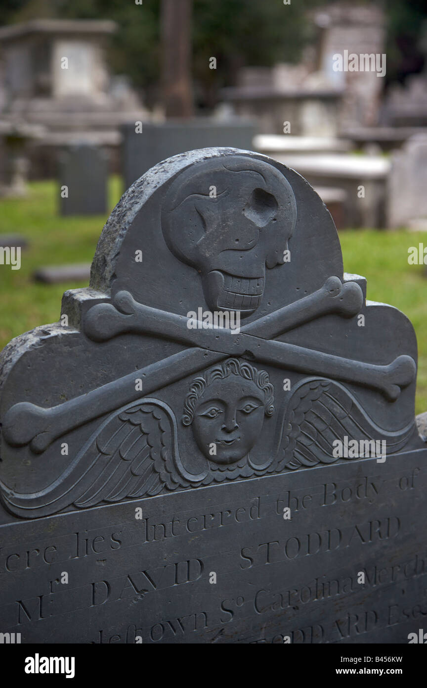 A skull and cross bone grave marker at the Circular Congregational ...
