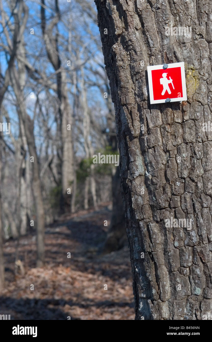 Hiking trail with trail marker Stock Photo - Alamy