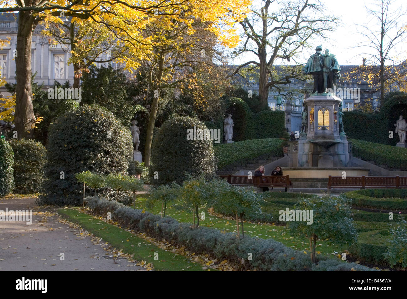 Public gardens of the Place du Petit Sablon in the upmarket and ...