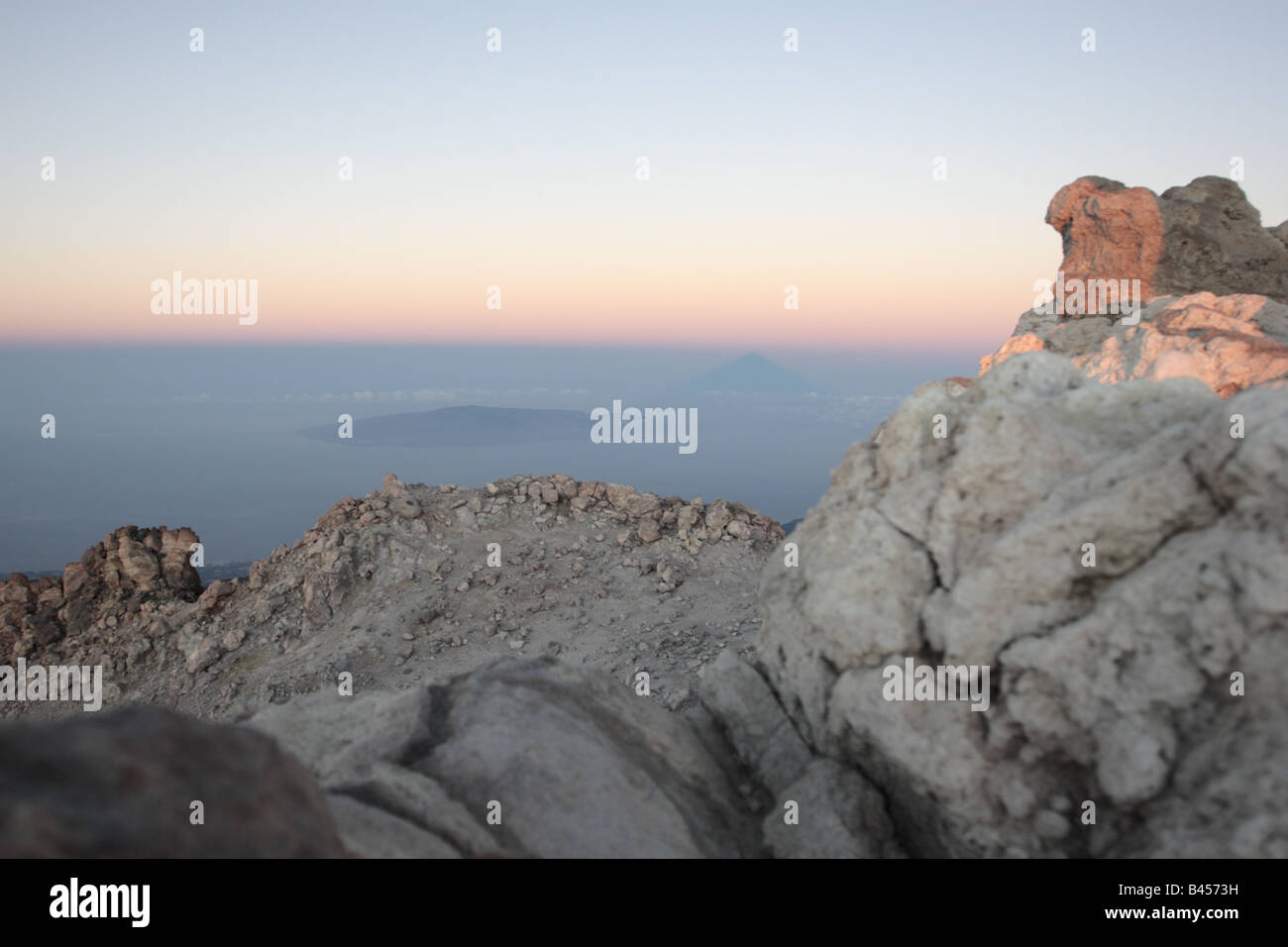 A triangular shadow is thrown west by Mount Teide 3817 metres above sea ...