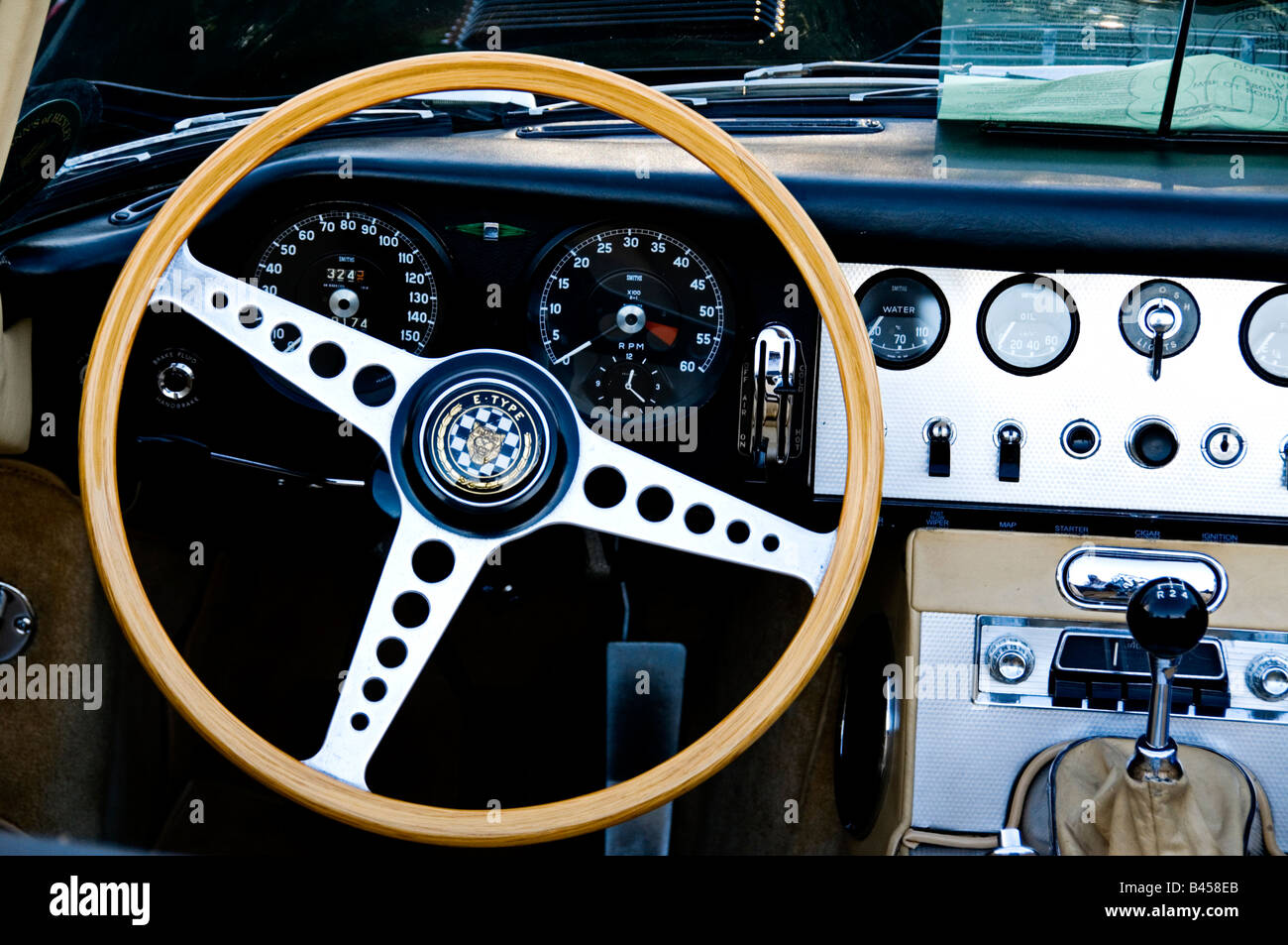 Interior of a left hand drive classic Jaguar e type Stock Photo - Alamy