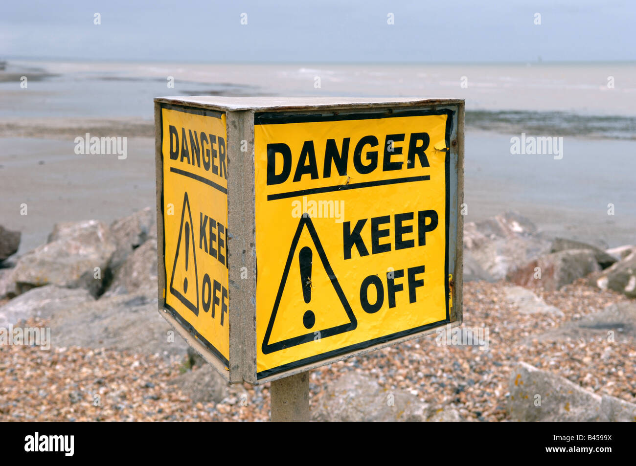 Danger Keep Off sign by the sea in Goring Sussex UK Stock Photo - Alamy