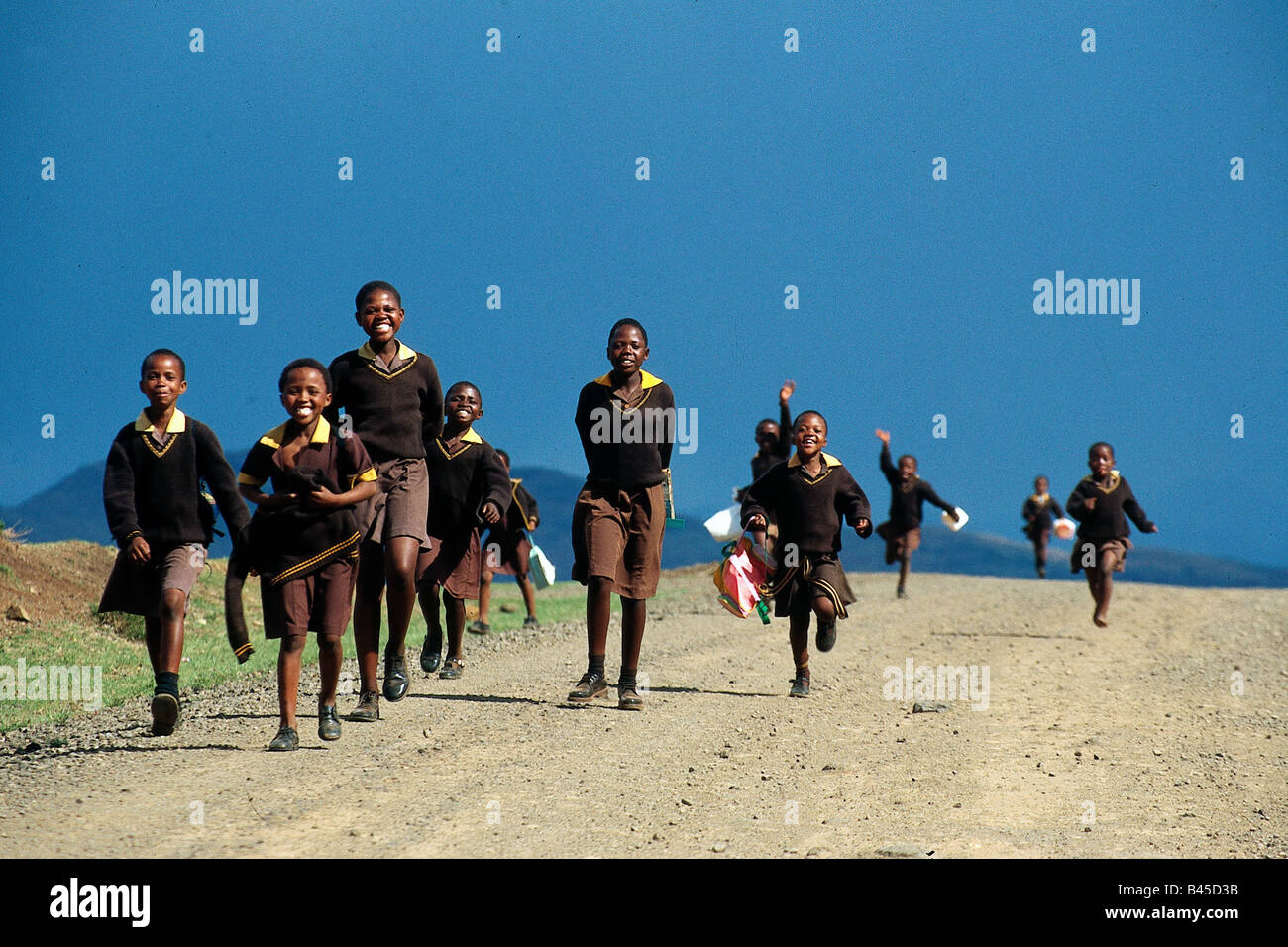 geography / travel, Lesotho, people, children on their way to school ...