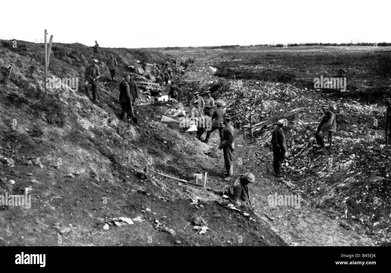 events, First World War / WWI, Western Front, German dugouts, at the ...