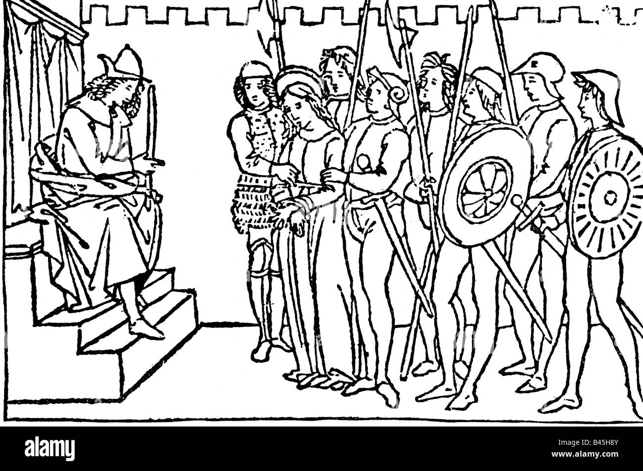 Agatha of Sicily, circa 225 - 250, Saint, before the judges, woodcut ...