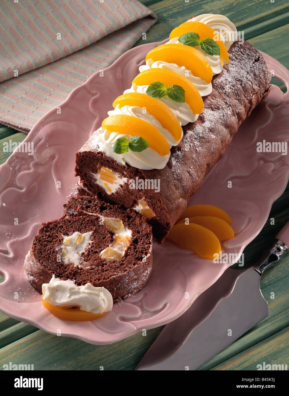 Chocolate roulade dessert editorial food Stock Photo - Alamy