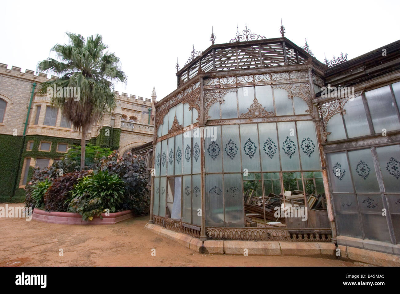 Conservatory and glass house of Bangalore Palace in Bangalore India ...