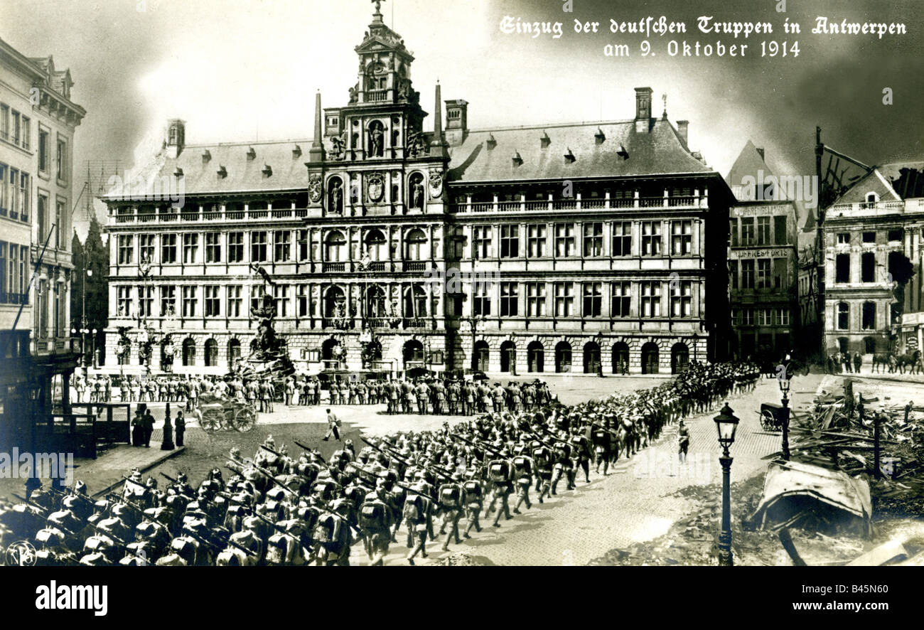 events, First World War / WWI, Western Front, Belgium, German troops ...