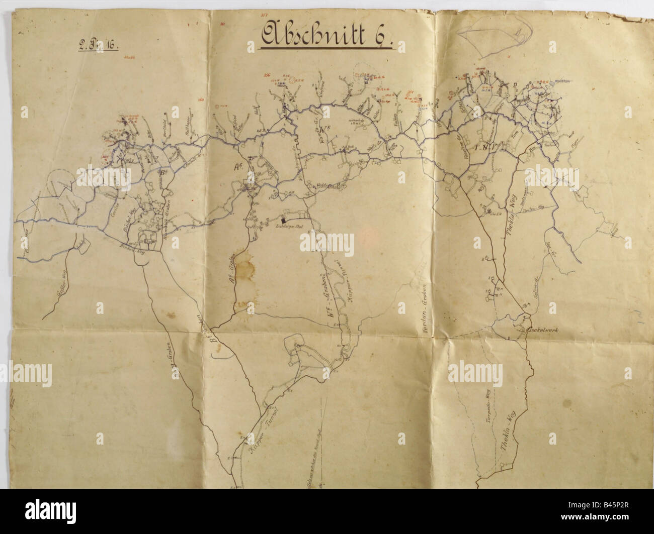events, First World War/WWI, Western Front, German map, section of 2nd ...