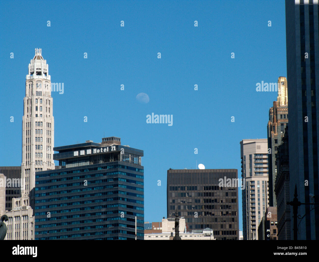 Octogonal white tower at the top of Mather Tower Building. View from ...