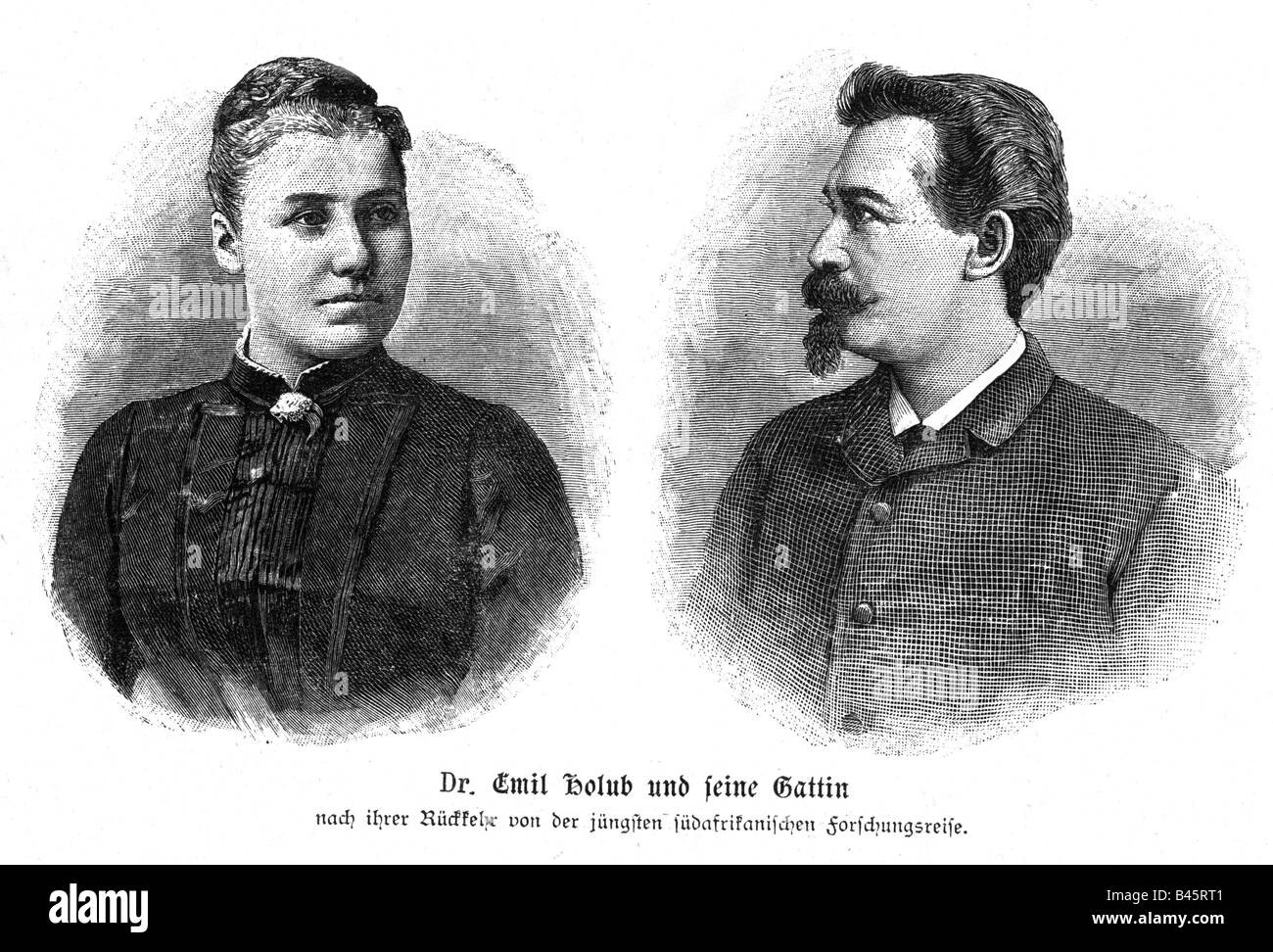 Holub, Emil, 1847 - 1902, Africa explorer, portrait, profile with wife ...