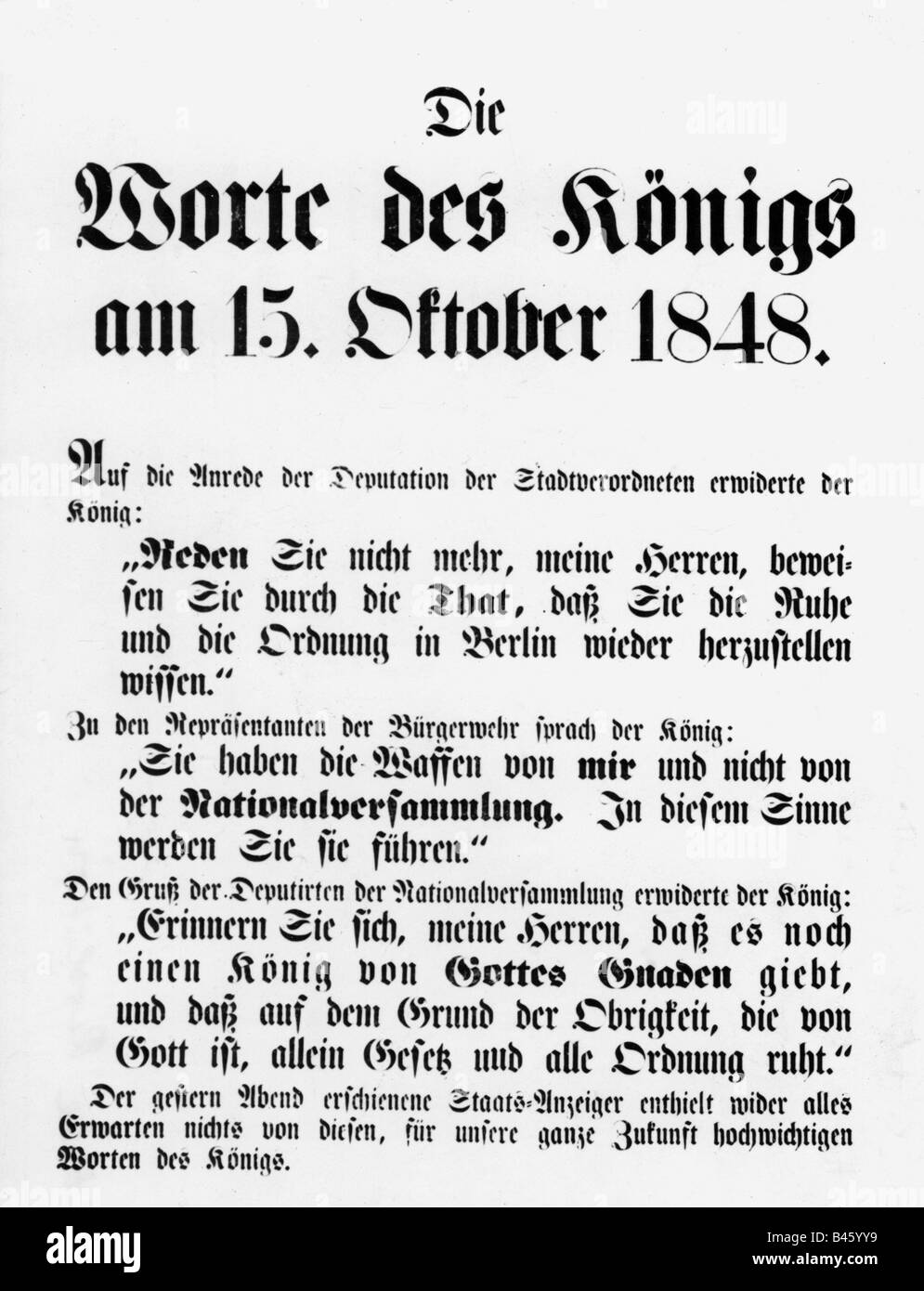 events, revolutions 1848 - 1849, Germany, Prussia, leaflet, "Die Worte ...