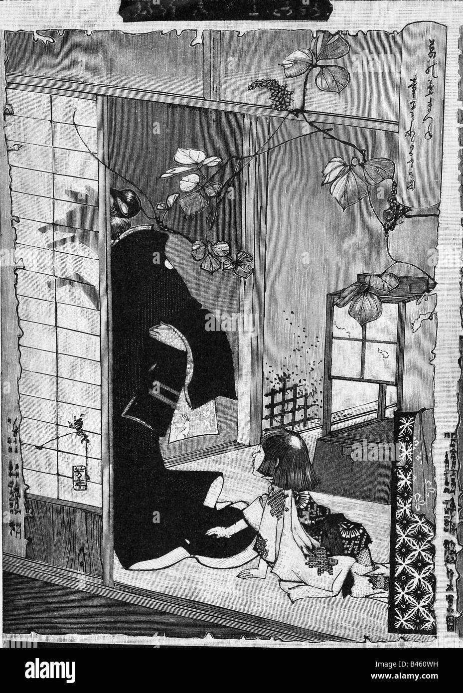 superstition, Japan, ghosts, fox ghost in guise of a woman, engraving ...