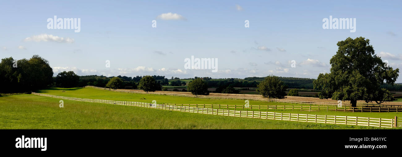 field of grass with tree fence and gate Stock Photo - Alamy