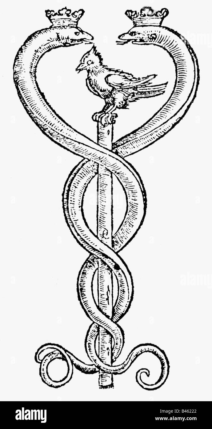 alchemy, symbols, Caduceus, copper engraving aftzer drawing by Hans ...