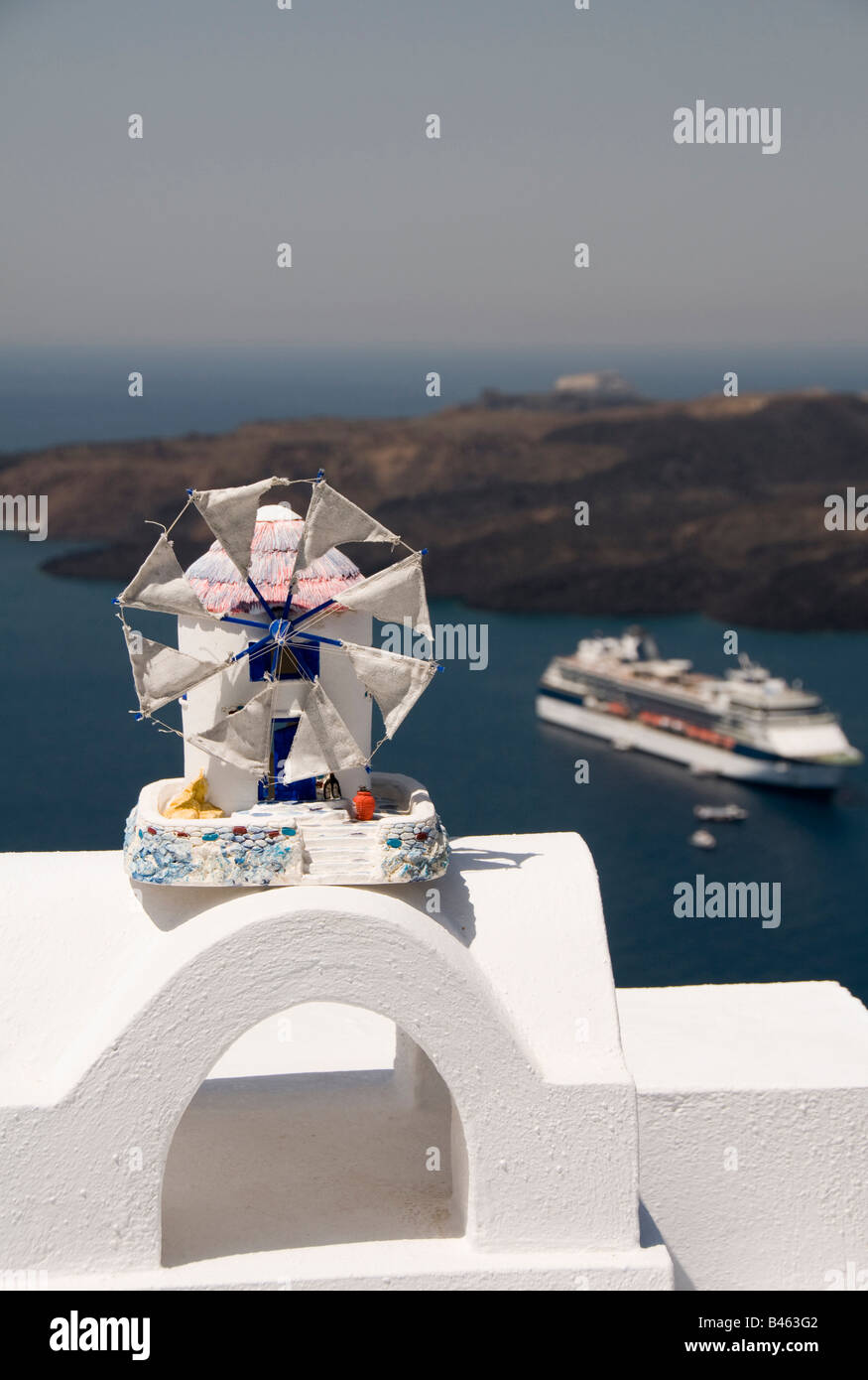 santorini greek island view mini greece windmill with cruise ship in ...
