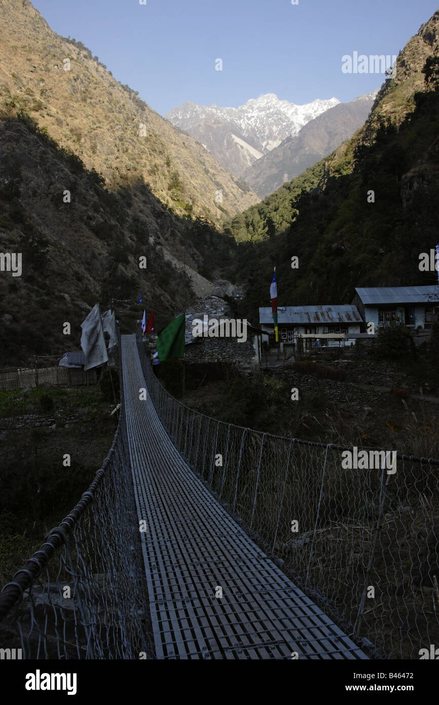 Footbridge at the entrance of Langtang National Park Nepal Stock Photo ...
