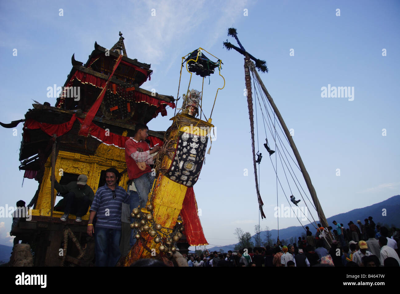 The Chariot of the Bisket Jatra festival in Bhaktapur Nepal Stock Photo ...