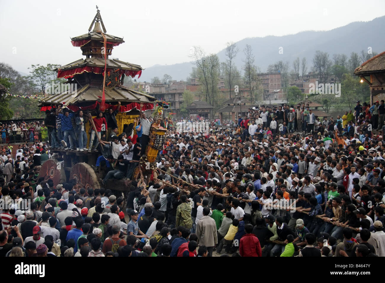 Scene from the Bisket Jatra festival in Bhaktapur Nepal Stock Photo - Alamy