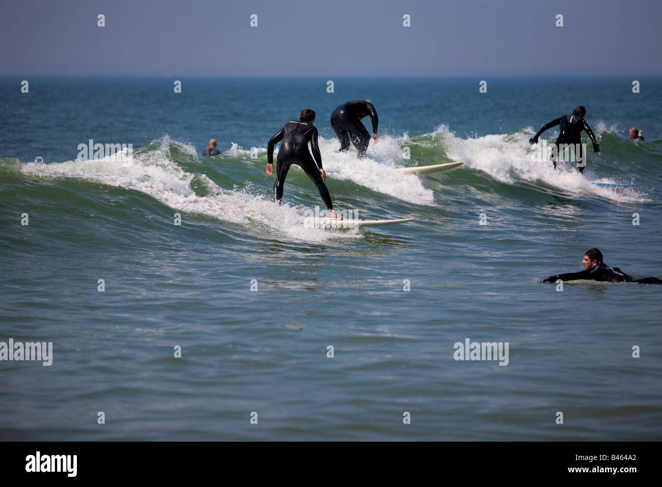 Surfing waves of Far Rockaway Beach on a very hot day of June Far ...