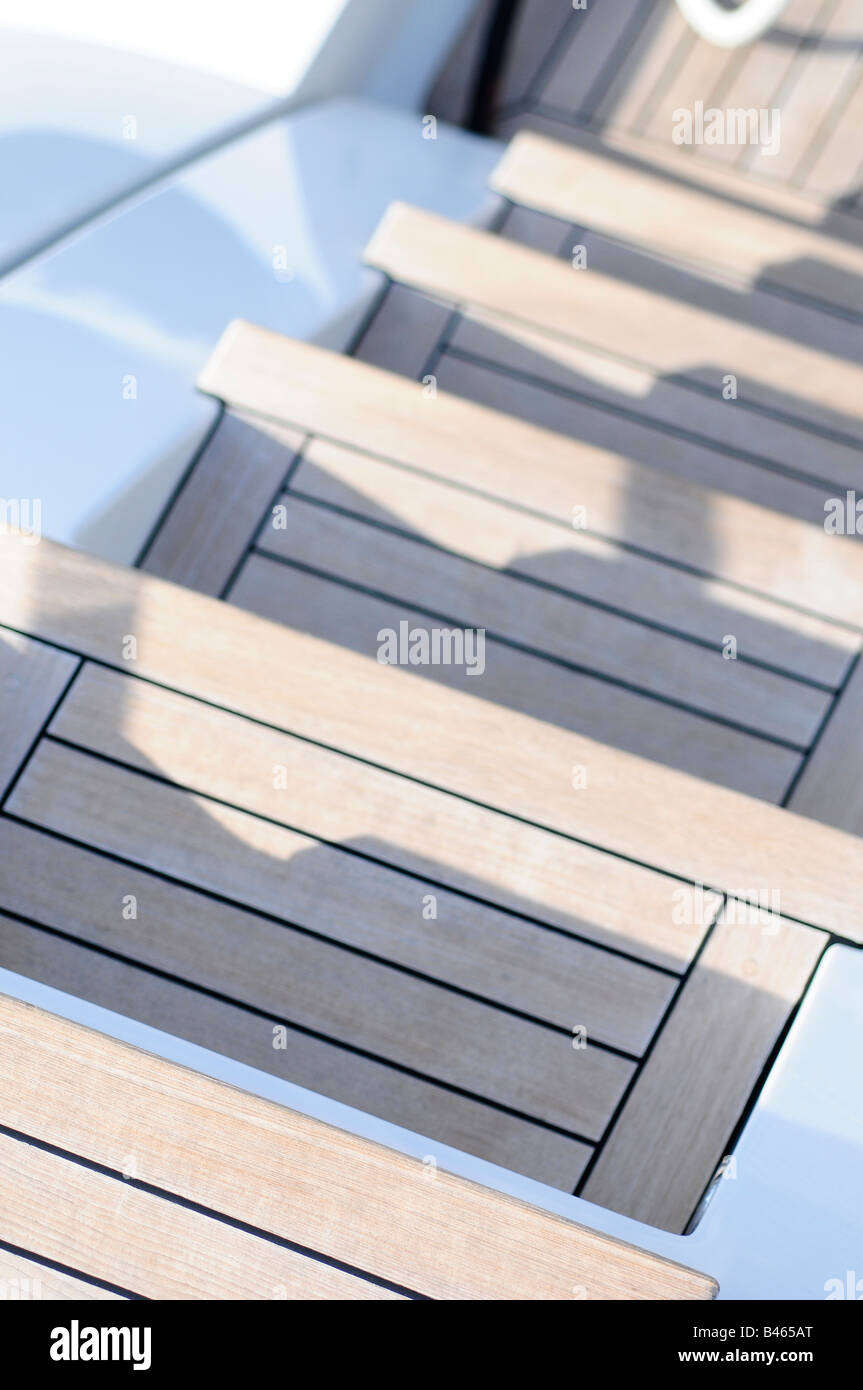 Teak steps on board a super yacht. Picture by Patrick Steel ...