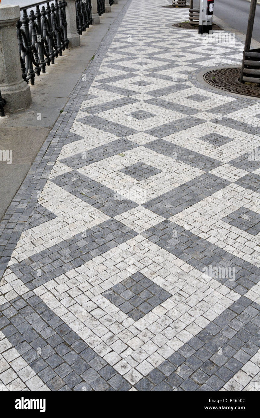 Square geometric patterned pavement in Prague, Czech Republic Stock ...