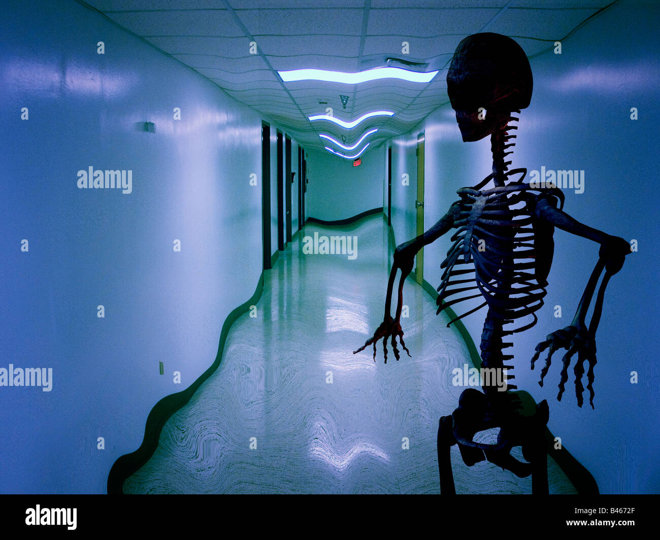 conceptual view of skeleton dancing in hospital corridor Stock Photo ...