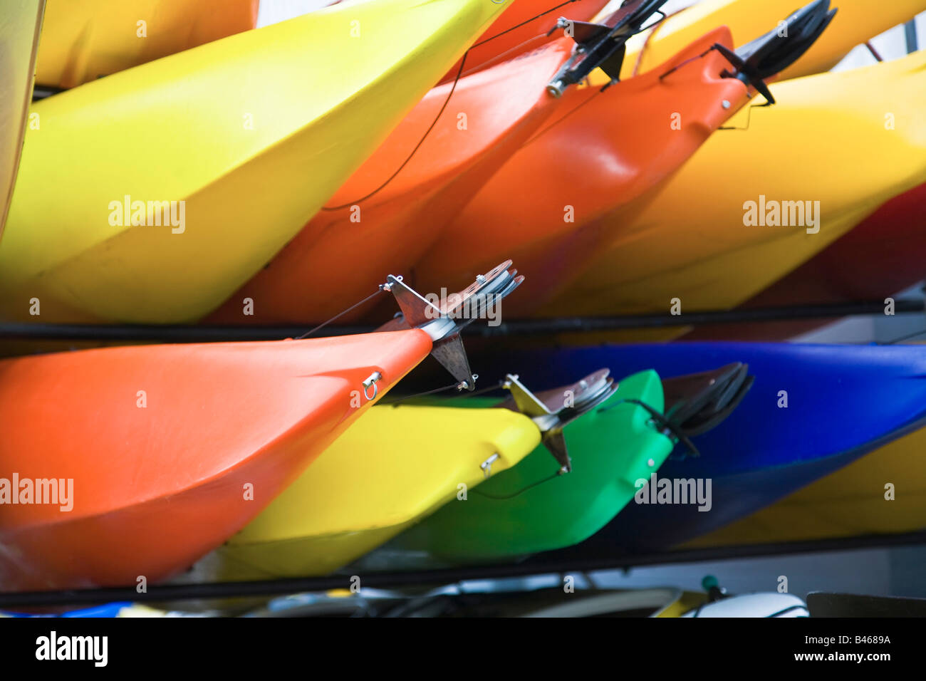 Brightly colored kayaks Stock Photo - Alamy