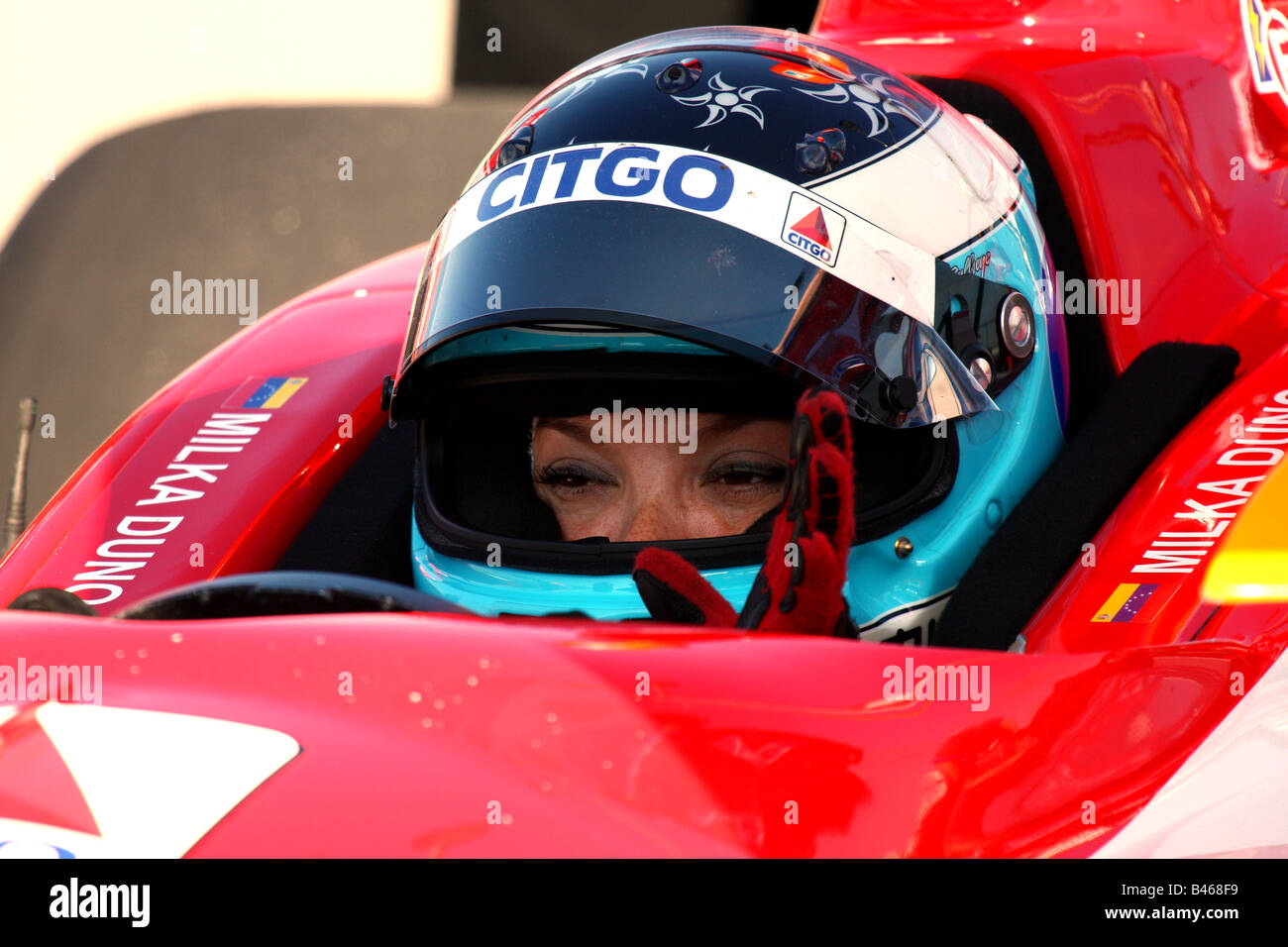 Milka Duno ready to race hand wave INDYCAR 2008 Stock Photo - Alamy