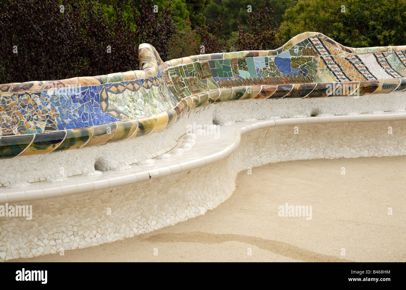 Seat in the Park Guell designed by Antoni Gaudi, Barcelona Spain Stock ...