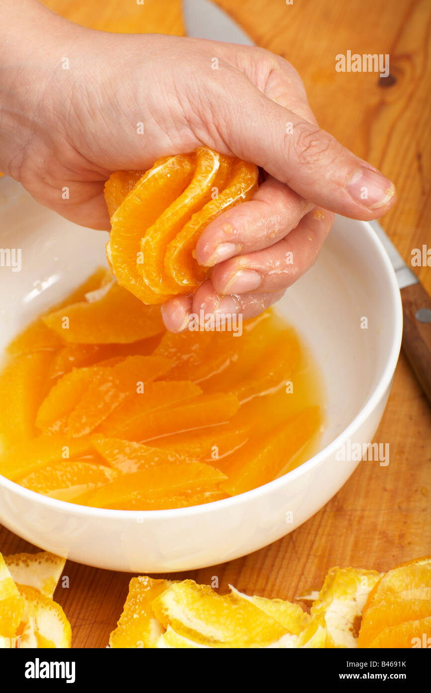 Hand squeezing an orange, close-up Stock Photo - Alamy