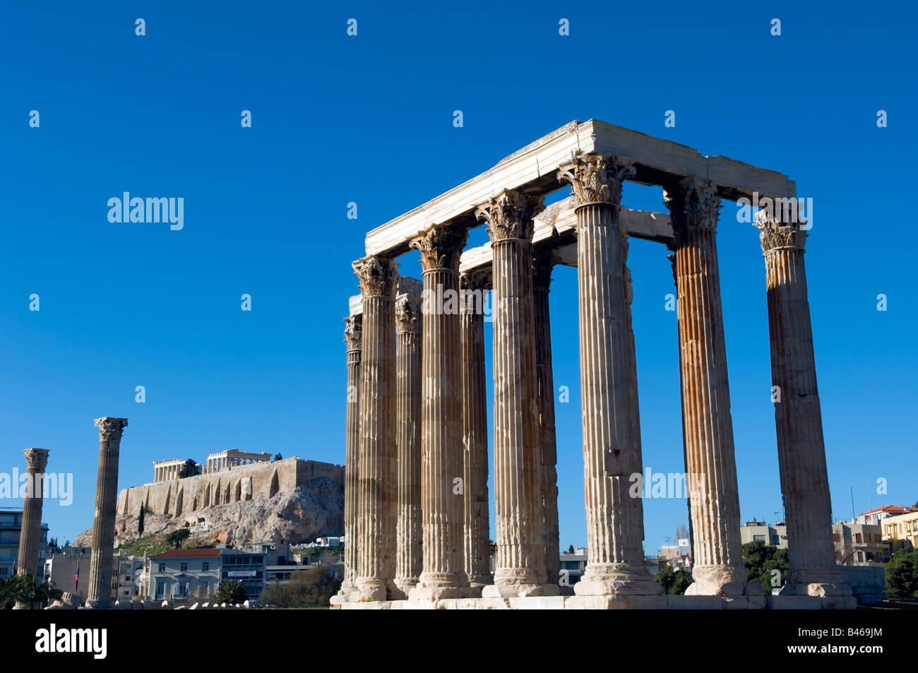 The Temple of Olympian Zeus with the Acropolis and Parthenon in the ...