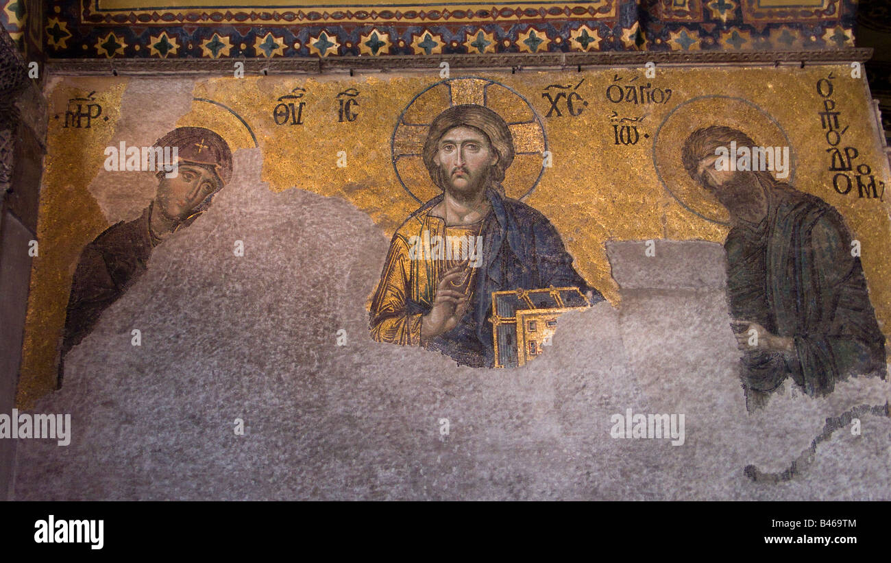 Turkey Istanbul Hagia Sophia Museum Mosaic panel depicting Jesus Christ ...