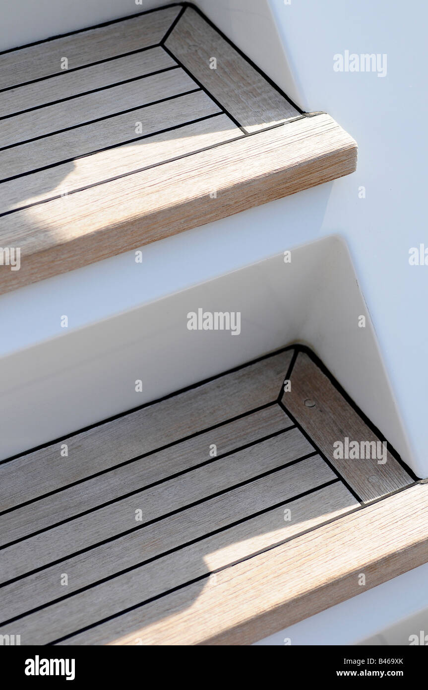 Teak steps on board a super yacht. Picture by Patrick Steel ...