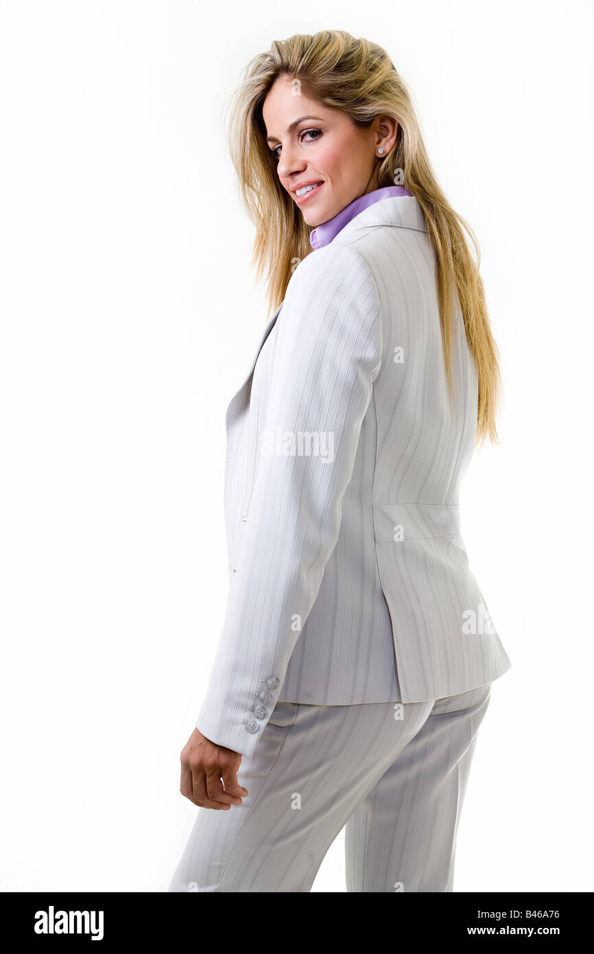 Woman in light grey business suit Stock Photo - Alamy