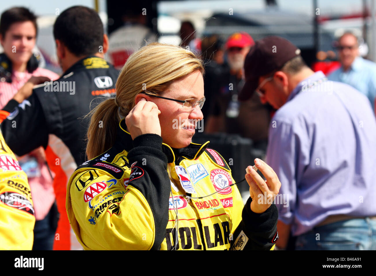 Sarah Fisher Prepares for race Stock Photo - Alamy