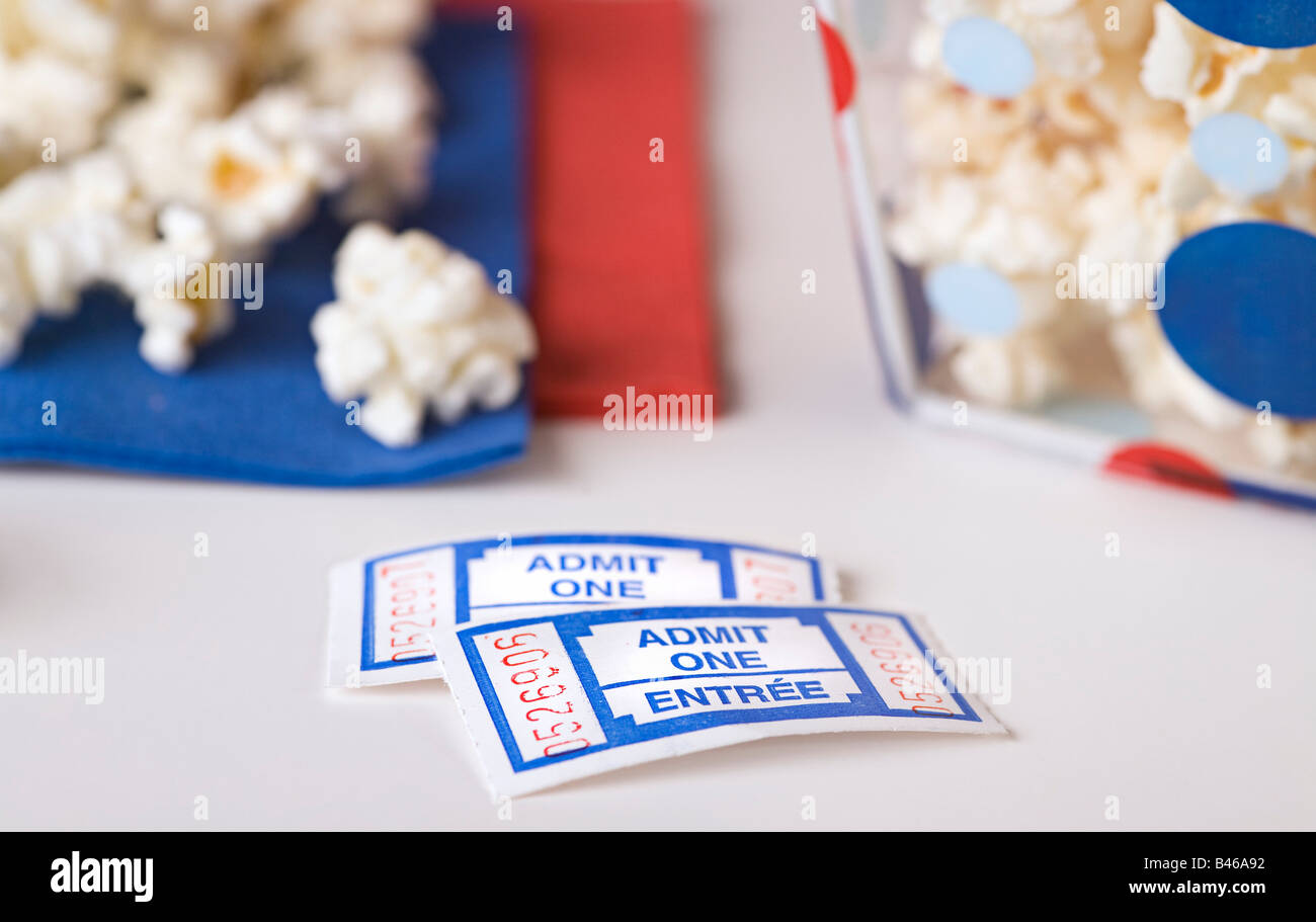 Popcorn bowl with movie tickets Stock Photo - Alamy