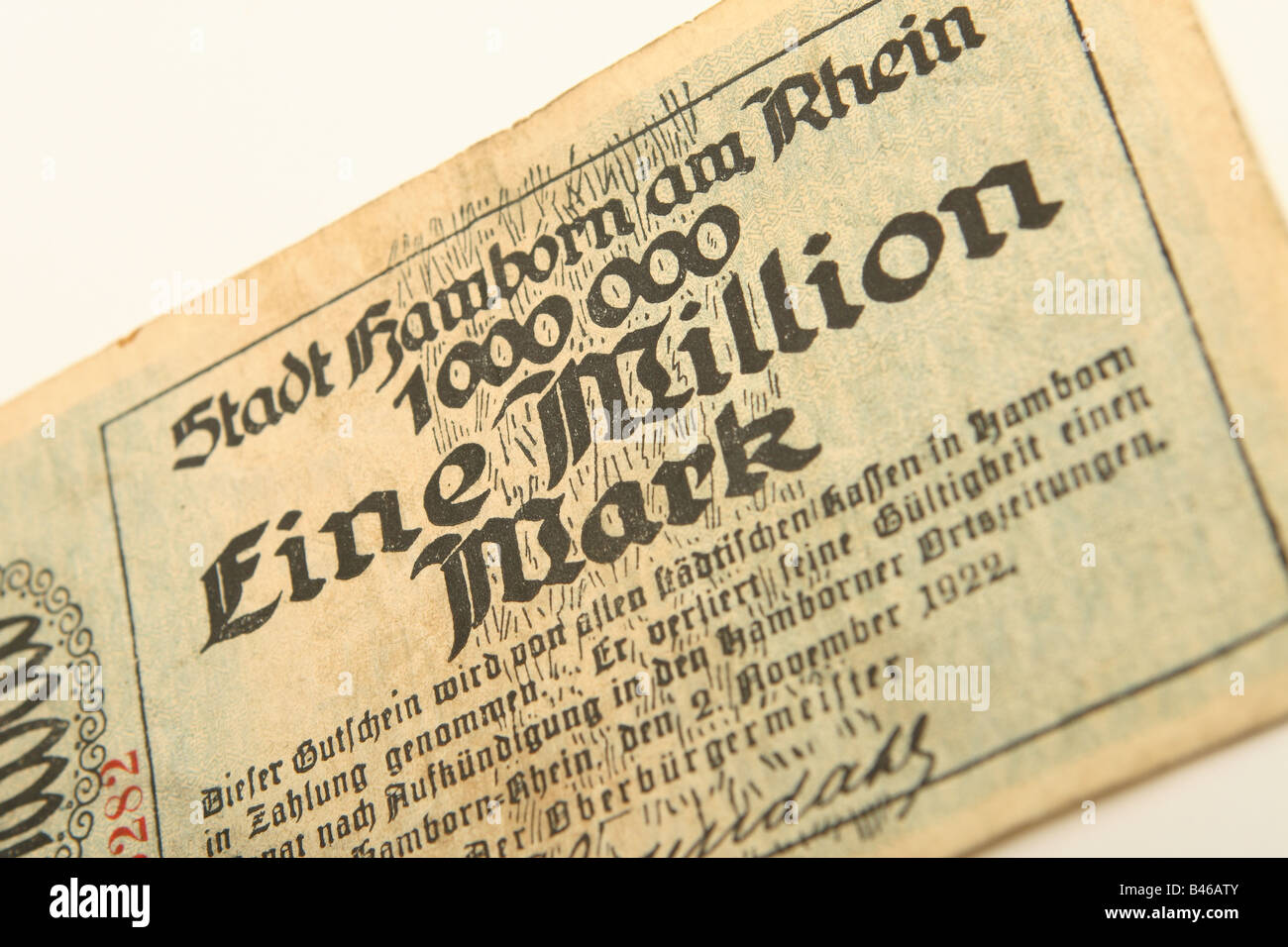 German 1 Million Mark bank banknote from 1922 during the period of ...