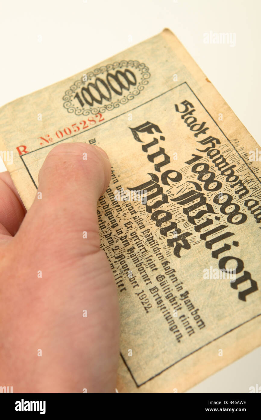 German 1 Million Mark bank banknote from 1922 during the period of ...