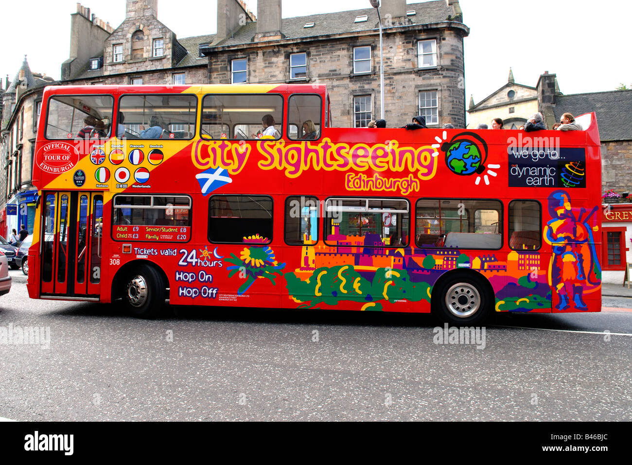 Edinburgh Fringe Festival , side of red double decker city sightseeing ...