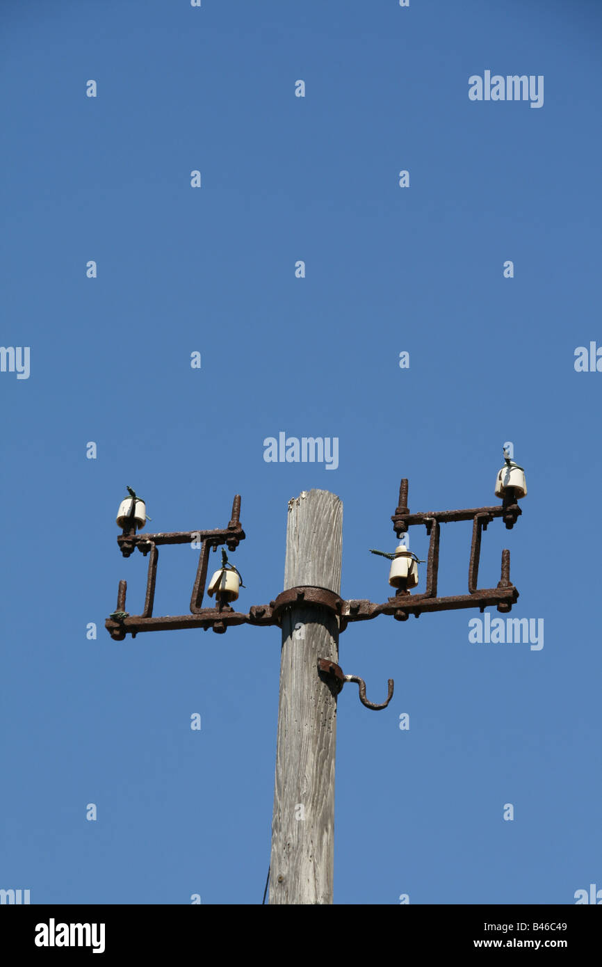 old derelict power telegraph lines pole post Stock Photo - Alamy