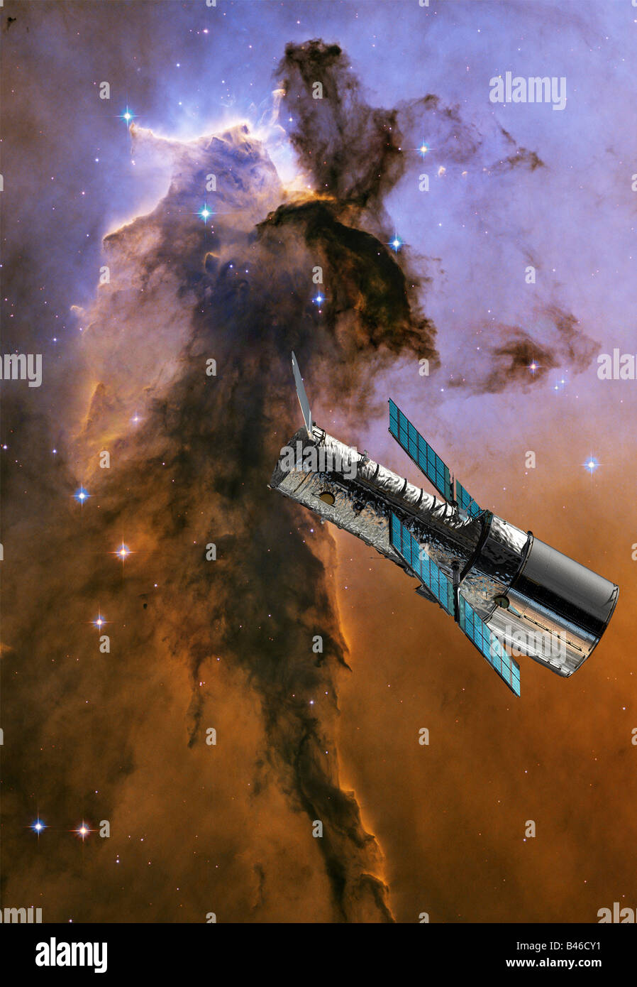 NASA image of Hubble Telescope and starry galaxy Stock Photo - Alamy